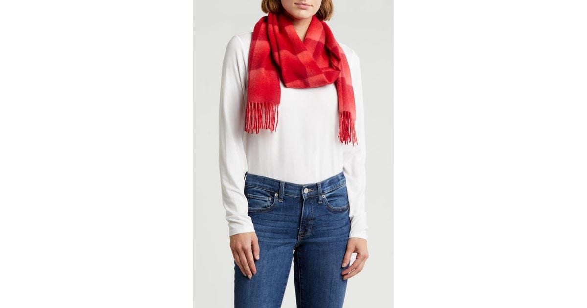Amicale Cashmere Ombré Grid Scarf in Red | Lyst