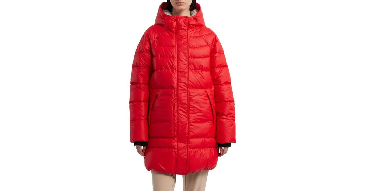 HUNTER Faux Fur Lined Marshmallow Puffer Jacket in Red | Lyst