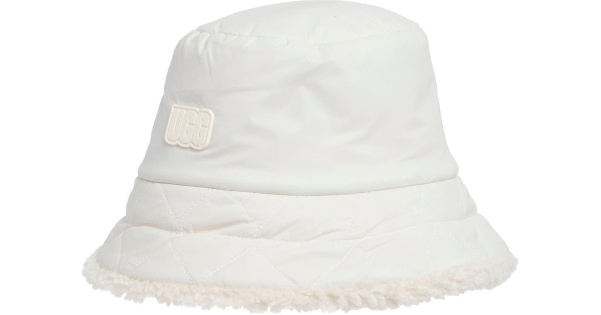 UGG Reversible Quilted Faux Shearling Bucket Hat in White | Lyst