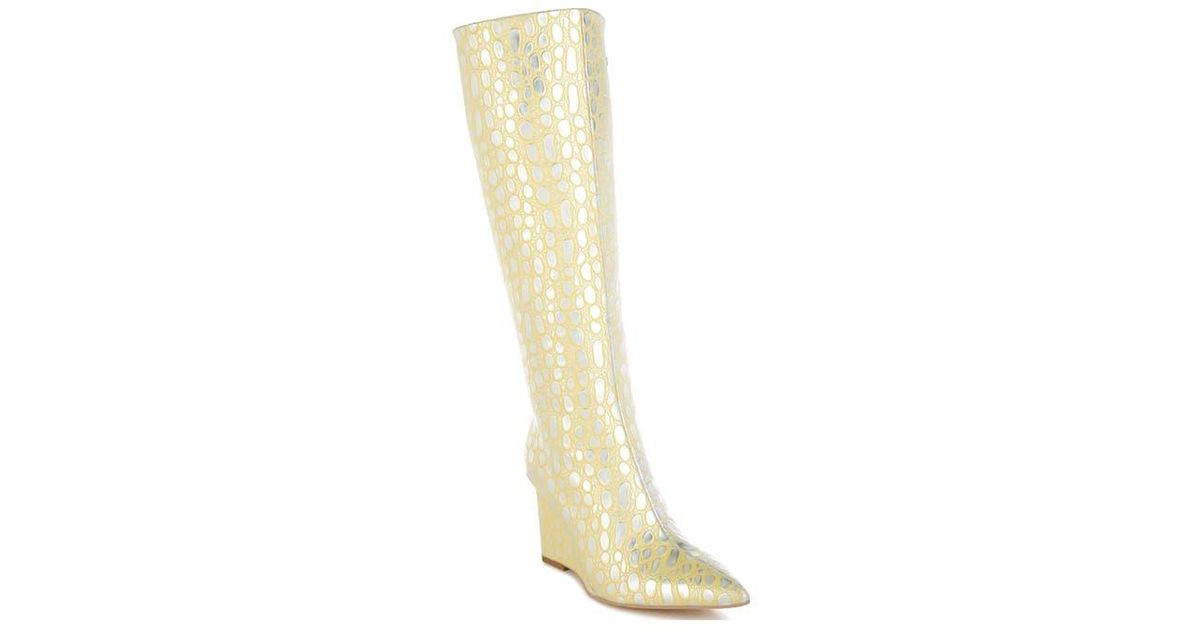LONDON RAG Bar Zone Pebble Texture Metallic Wedge Boot in White | Lyst