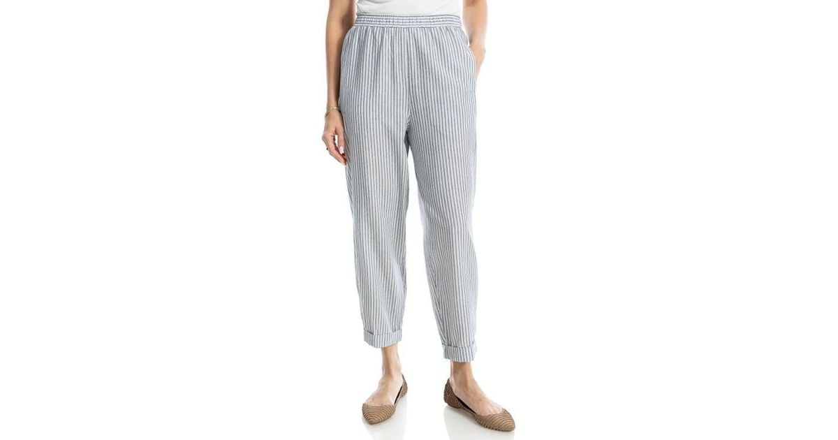 Max Studio Stripe Cuffed Crop Barrel Leg Pants in Gray | Lyst