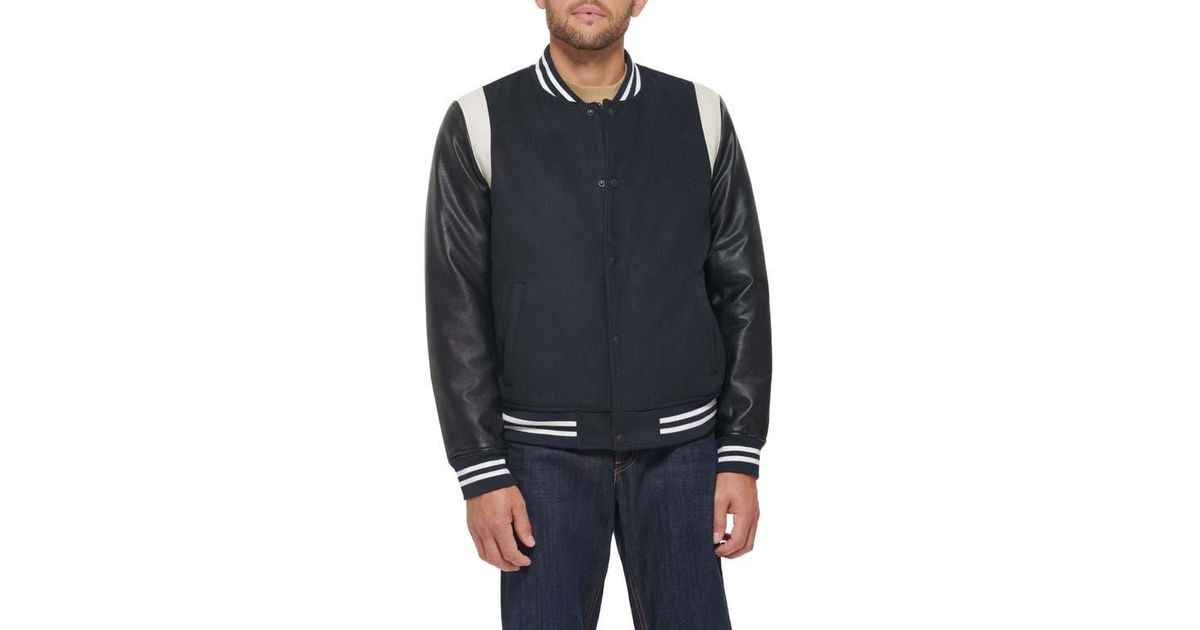 Levi's Water Resistant Letterman Bomber Jacket in Blue for Men | Lyst