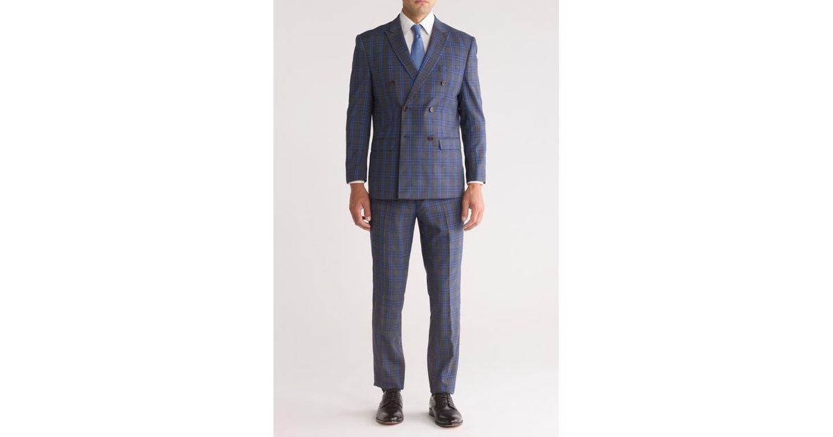 Gino Vitale Slim Fit Check Double Breasted Suit in Blue for Men | Lyst