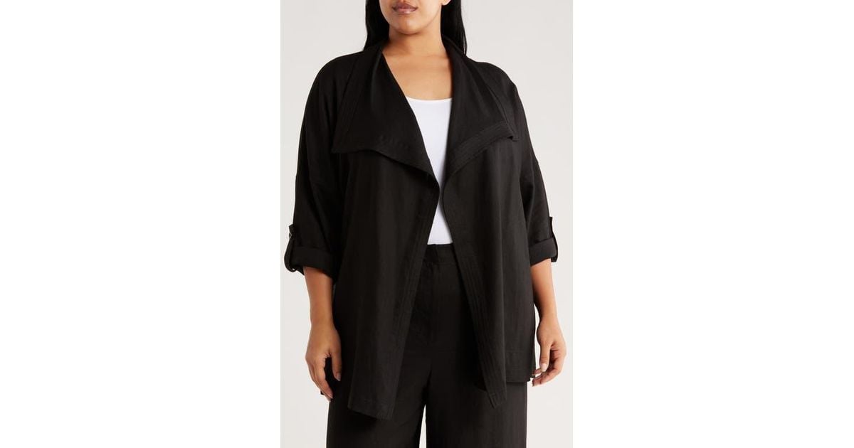 Max Studio Draped Collar Linen Blend Jacket in Black | Lyst