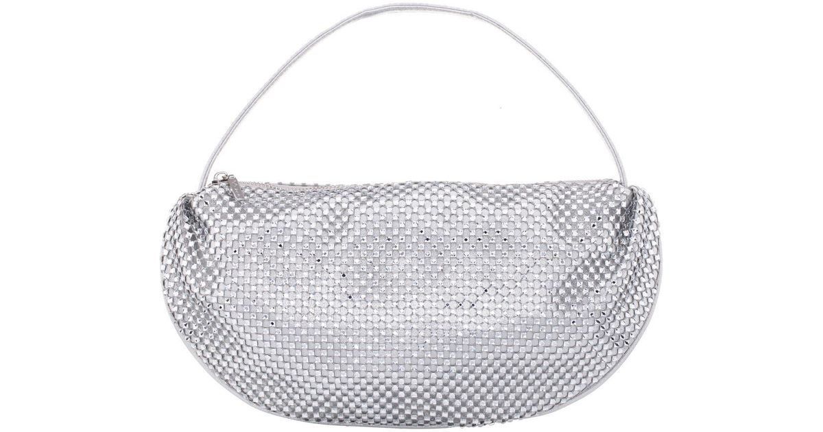 Nina Half Moon Rhinestone Mesh Shoulder Bag in White | Lyst
