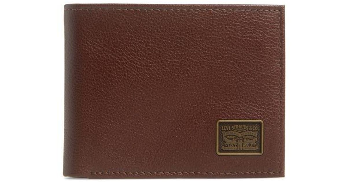 Levi's Eureka Leather Bifold Passcase Wallet in Brown for Men | Lyst
