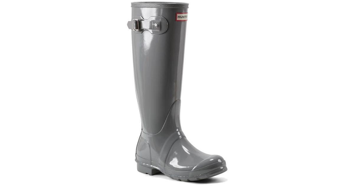 HUNTER Refined Tall Gloss Waterproof Rain Boot in Gray | Lyst