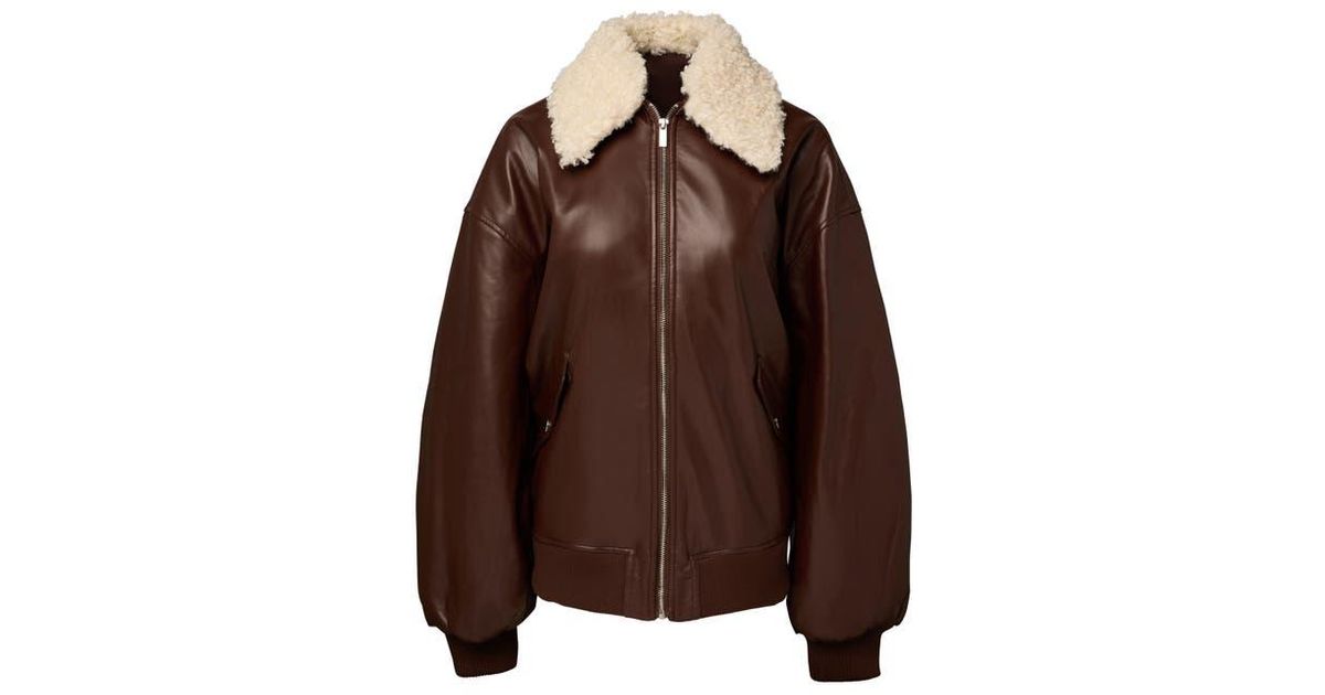 WeWoreWhat Faux Leather Bomber Jacket With Faux Shearling Collar in ...