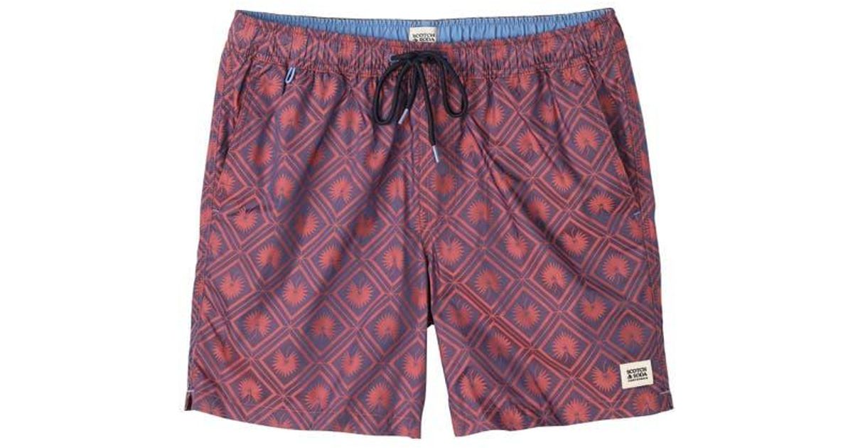 Scotch & Soda Diamond Swim Trunks in Red for Men | Lyst