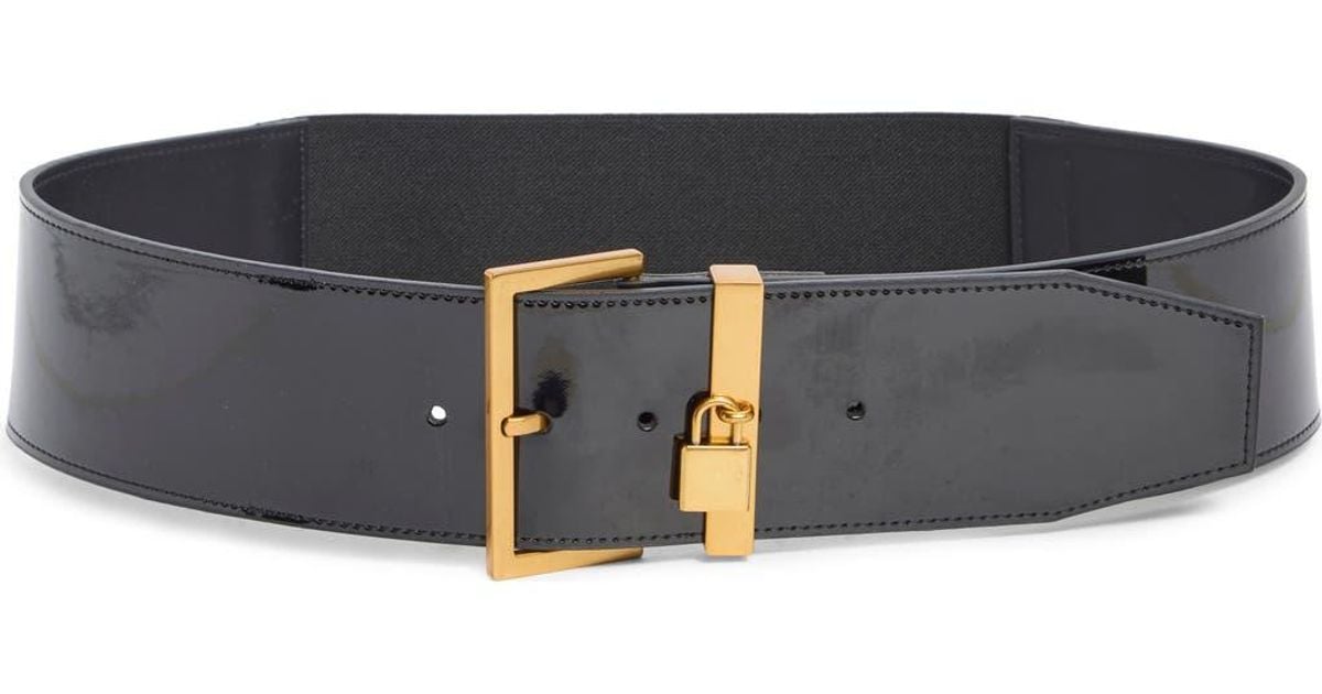 Kurt Geiger Lock Buckle Patent Leather Belt in Black | Lyst