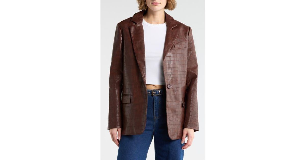 Vigoss Croc Embossed Faux Leather Blazer in Brown | Lyst