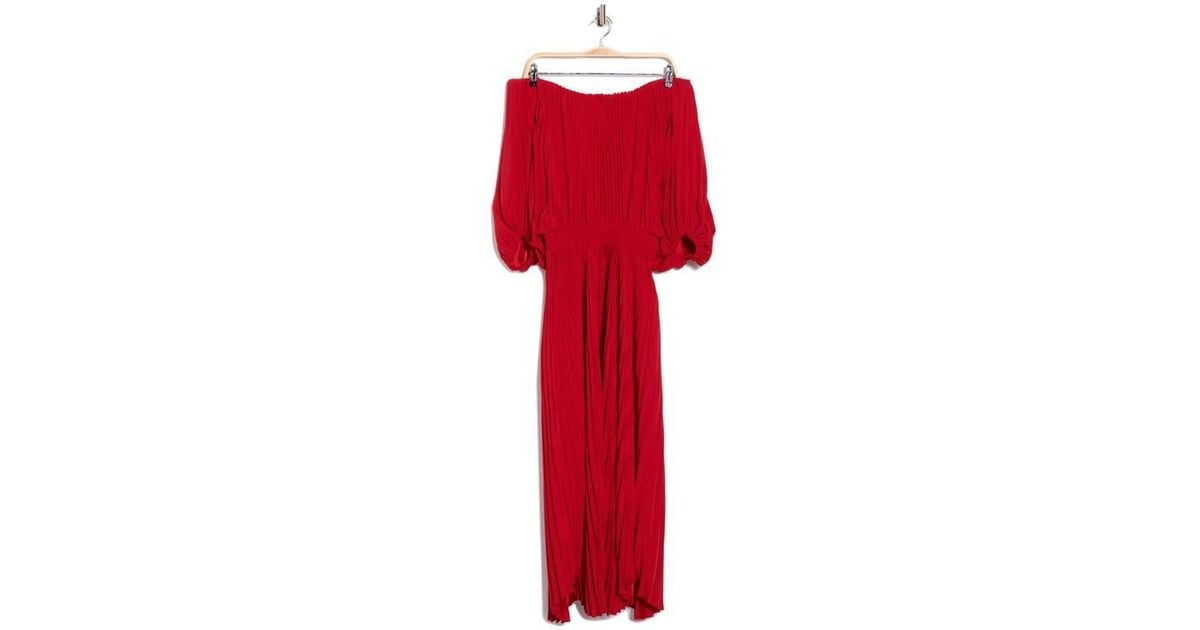 A.L.C. Sienna Pleated Off The Shoulder Maxi Dress in Red | Lyst