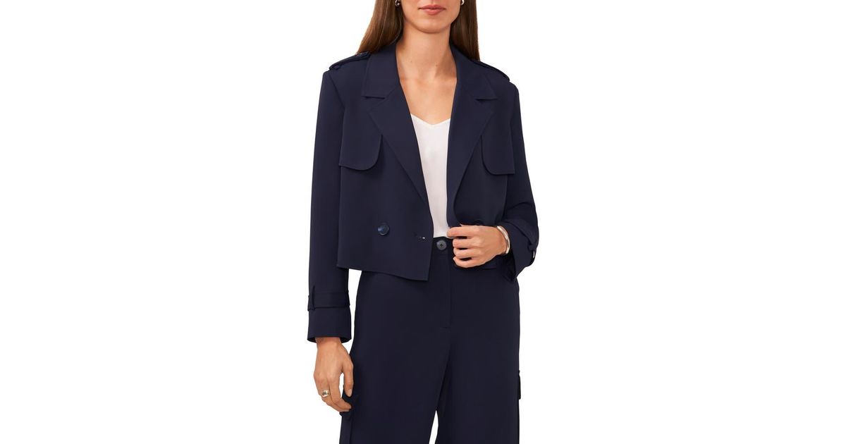Halogen® Crop Trench Jacket in Blue | Lyst