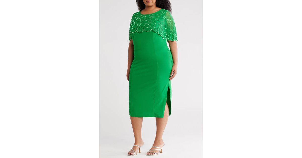 Marina Crystal Embellished Capelet Sheath Dress in Green | Lyst