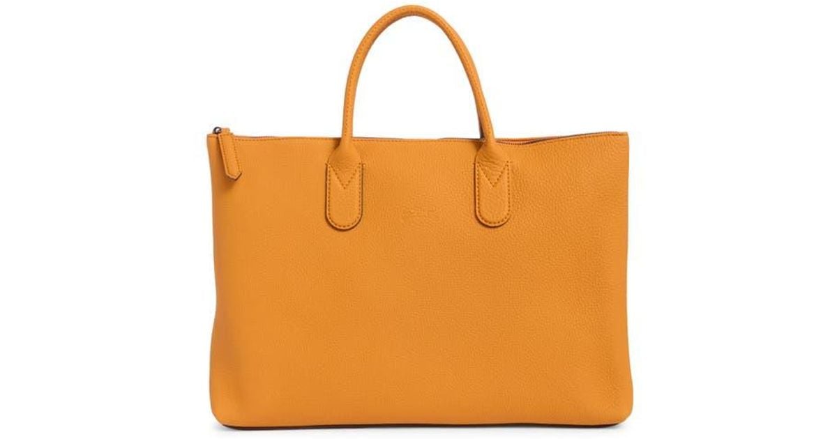 Longchamp Essential Pebbled Leather Document Holder in Orange | Lyst