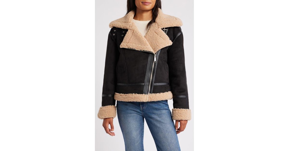 Sam Edelman Faux Suede Faux Shearling Jacket in Black | Lyst