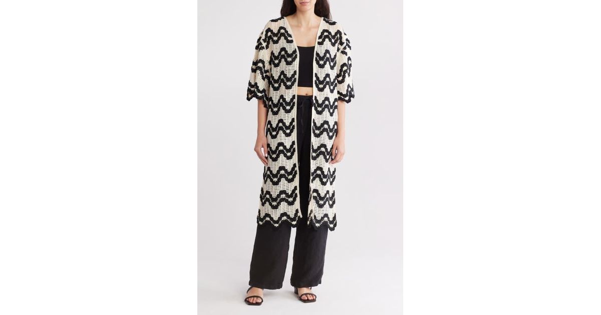 AREA STARS Wave Pattern Cardigan Duster in White | Lyst