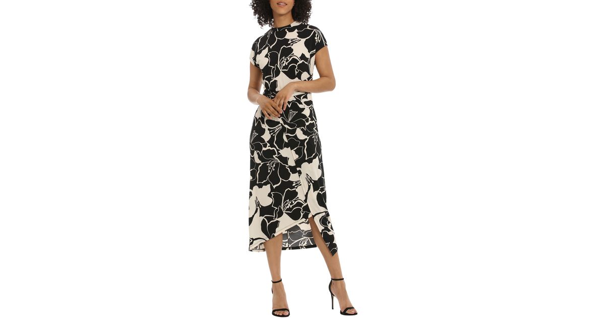 Donna Morgan For Maggy Floral Print Matte Jersey Asymmetric Hem Midi