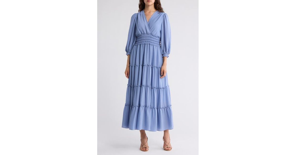 Max Studio Balloon Sleeve Tiered Maxi Dress in Blue | Lyst