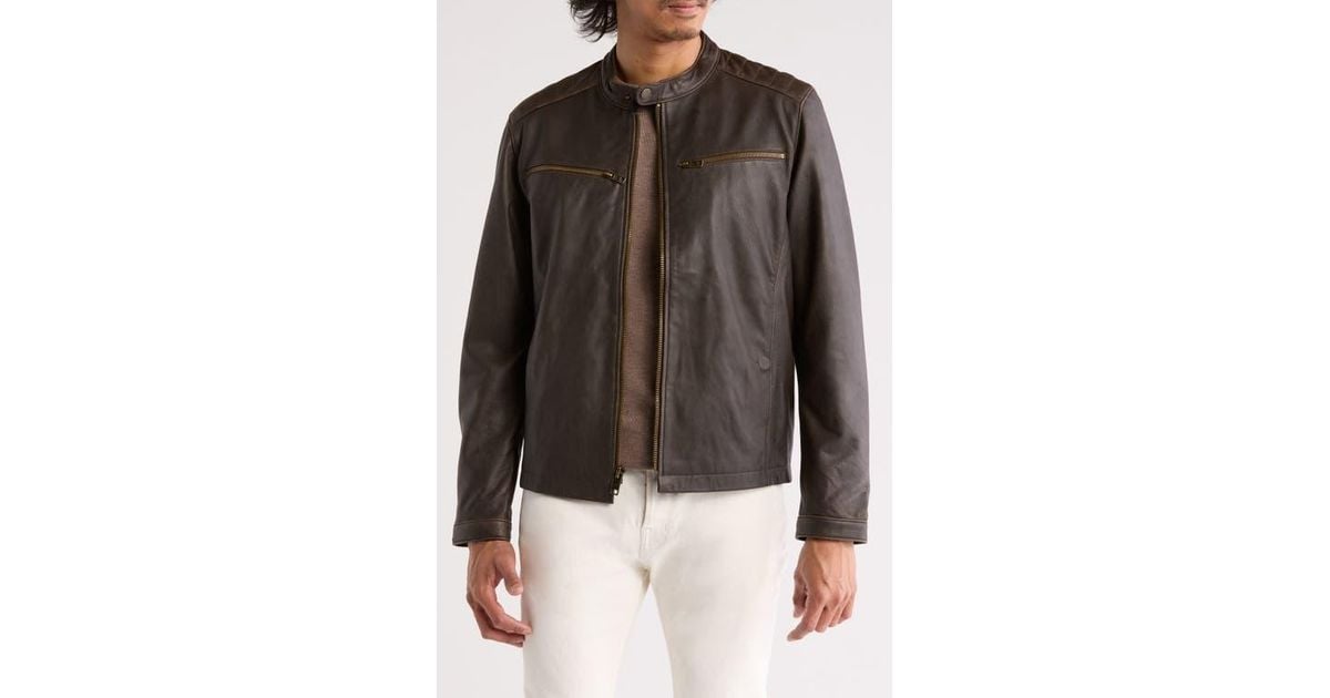 Frye Cafe Racer Leather Jacket in Black for Men | Lyst