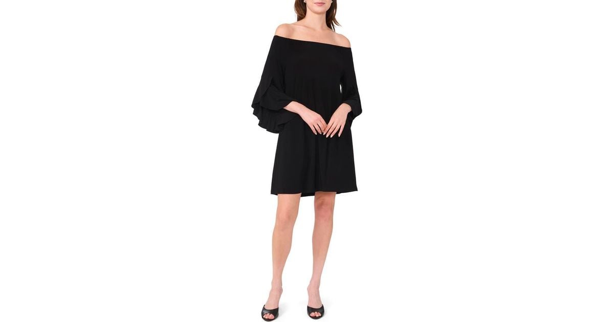 Halogen® Off The Shoulder Flutter Sleeve Shift Dress in Black | Lyst