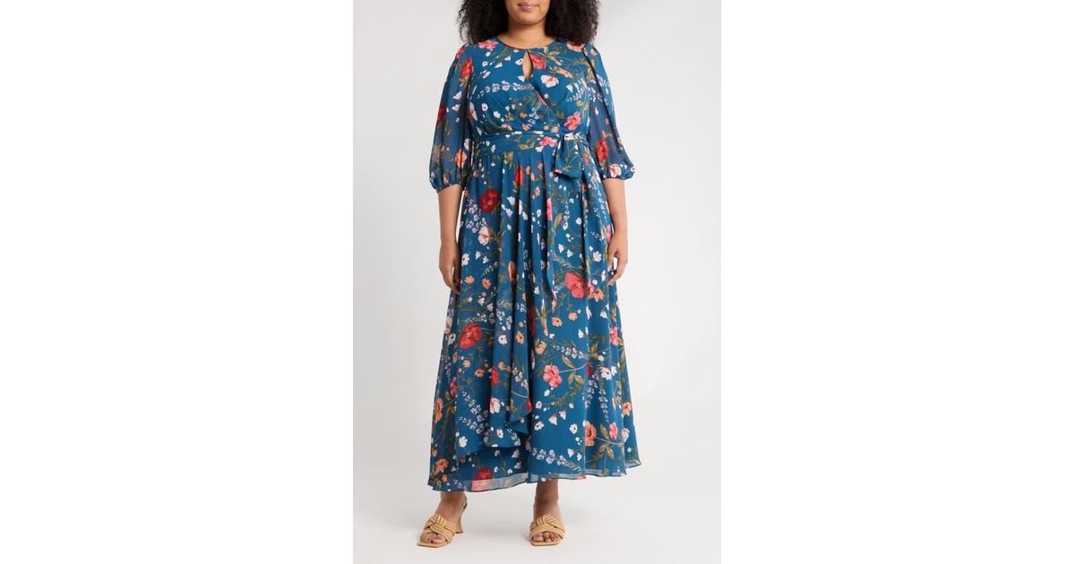 Eliza J Floral Long Sleeve Maxi Dress in Blue | Lyst