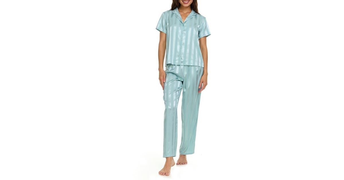Flora Nikrooz Angela Wide Stripe Jacquard Pajamas in Blue | Lyst