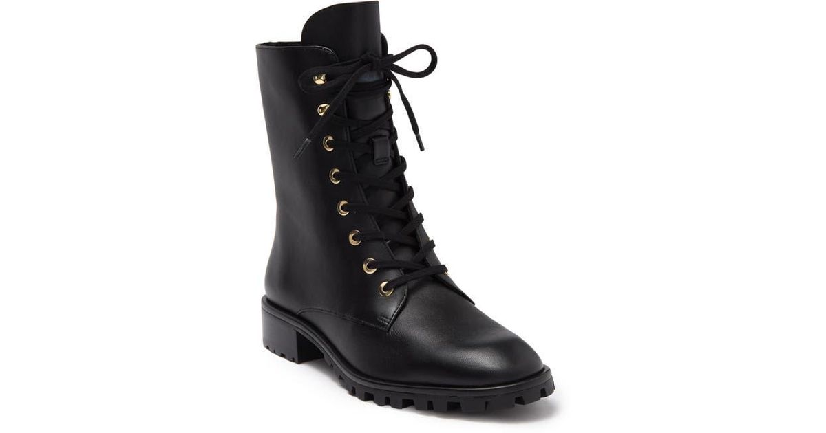 Stuart Weitzman Laine Leather Combat Boot in Black | Lyst