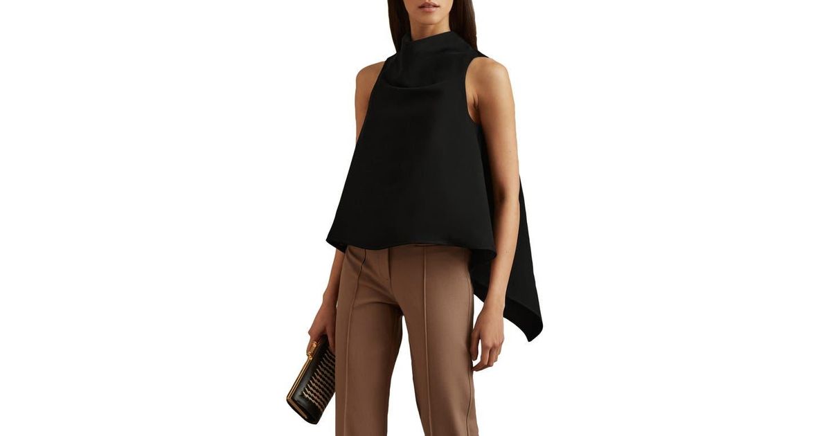 Reiss Simone Cowl Neck Sleeveless Trapeze Top in Black | Lyst