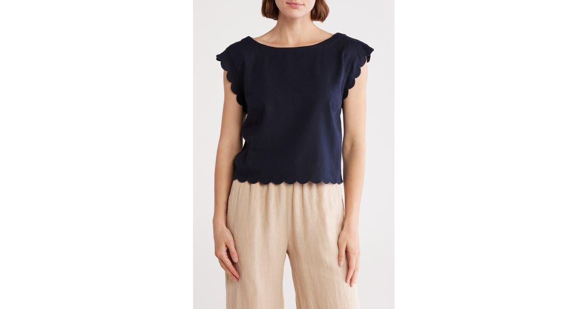 Ellen Tracy Scalloped Crop Tank in Blue | Lyst