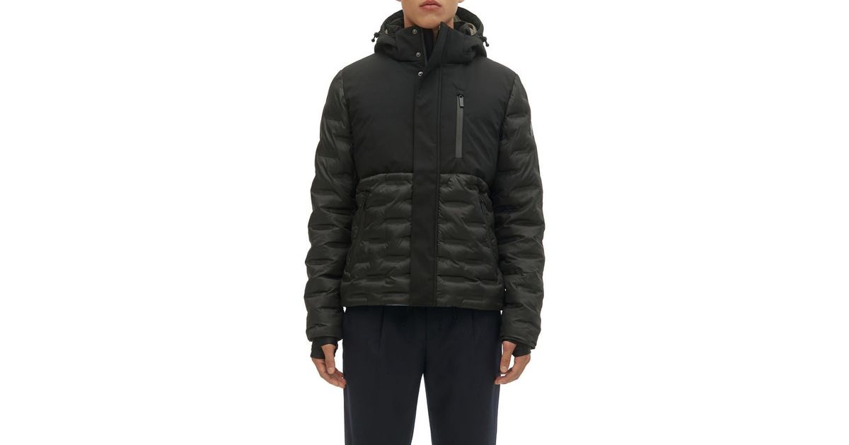 Noize Mixed Media Hooded Quilted Puffer Jacket in Black for Men | Lyst