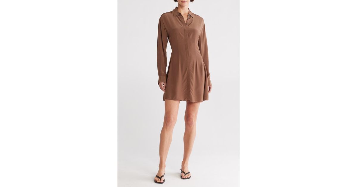 Theory Sculpt Flare Long Sleeve Shirtdress in Brown | Lyst