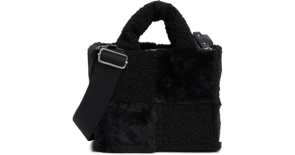 BCBGMAXAZRIA Faux Shearling Top Handle Satchel in Black | Lyst