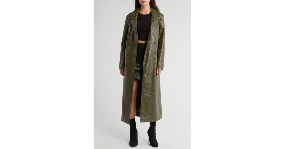 Blank NYC Snakeskin Embossed Faux Leather Trench Coat in Green | Lyst