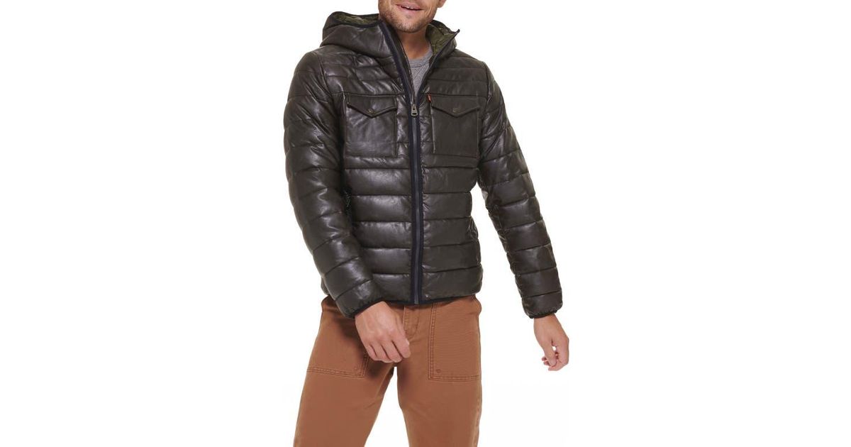 Levi's Faux Leather Quilted Jacket in Black for Men | Lyst