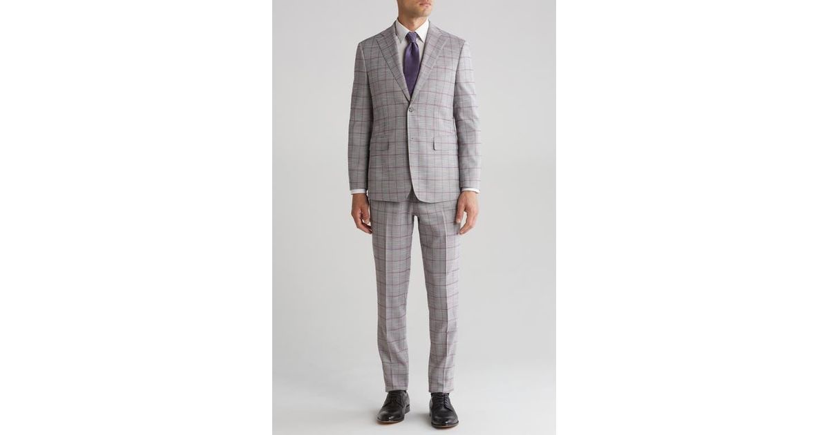 English Laundry Plaid Trim Fit Two-Piece Suit in Gray for Men | Lyst