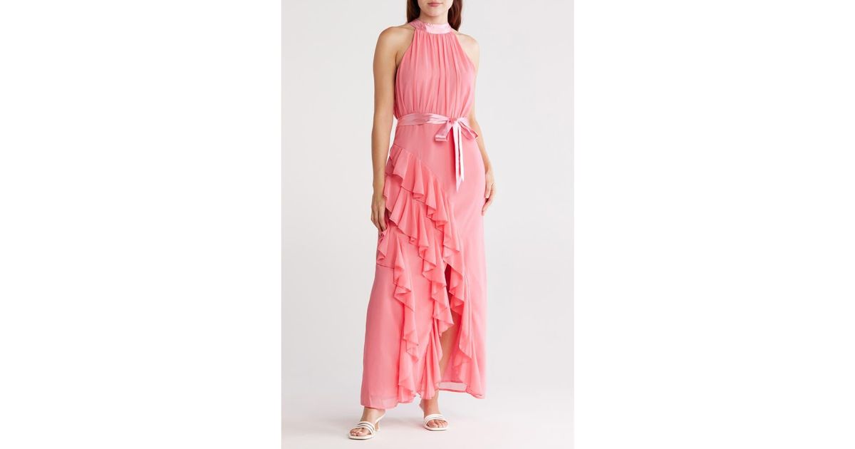 AREA STARS Nadine Ruffle Maxi Dress in Pink | Lyst