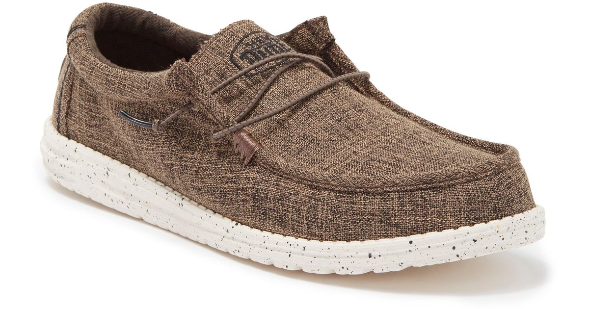 Hey Dude Wally Blend Linen Sneaker In Brown For Men Lyst