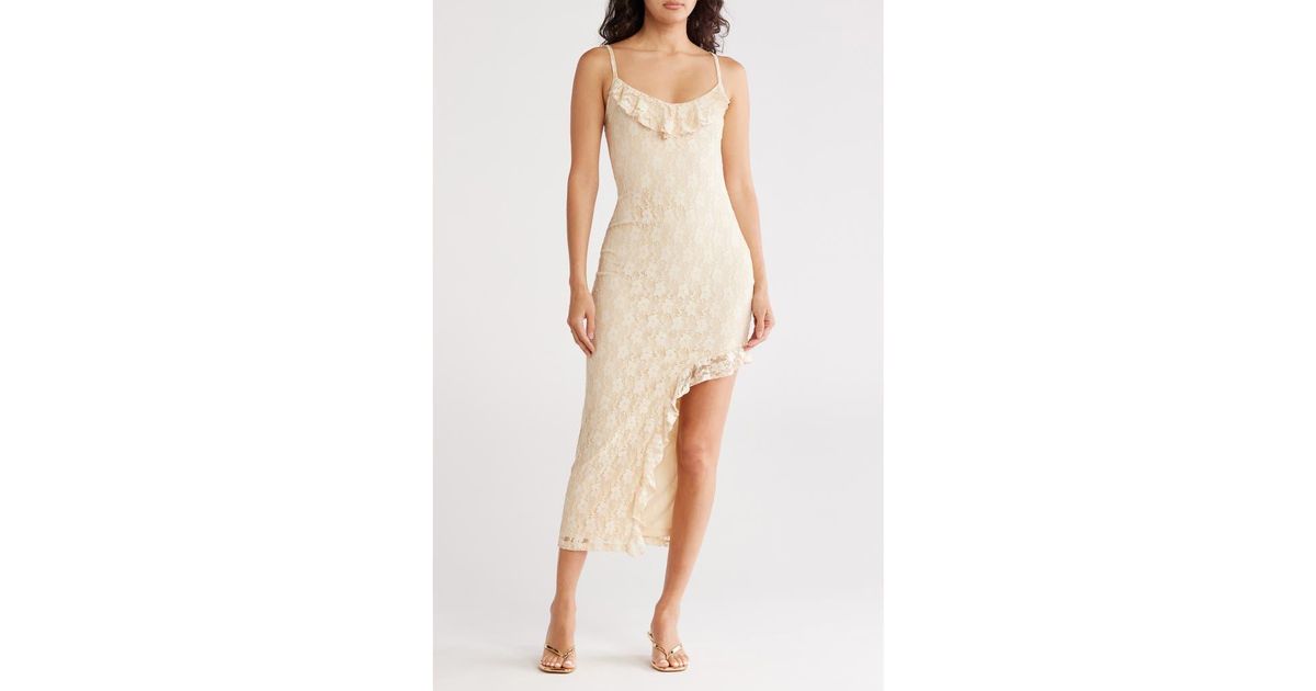 Madden Girl Ruffle Cami Cutout Maxi Dress in Natural | Lyst