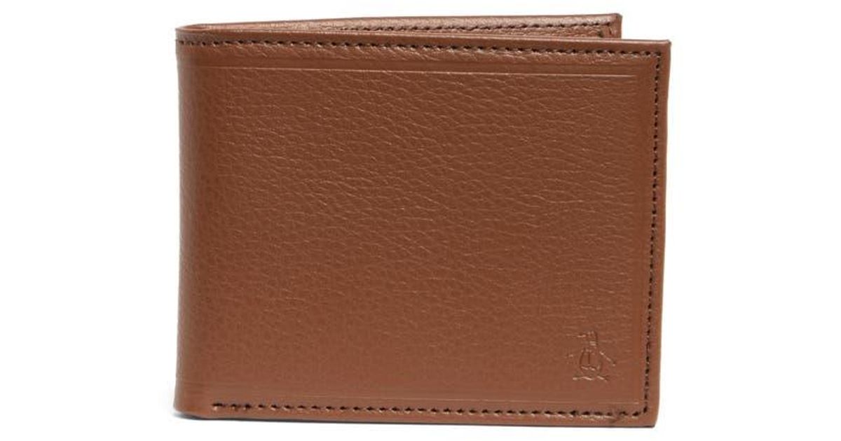 Original Penguin Pebbled Leather Bifold Wallet in Brown | Lyst