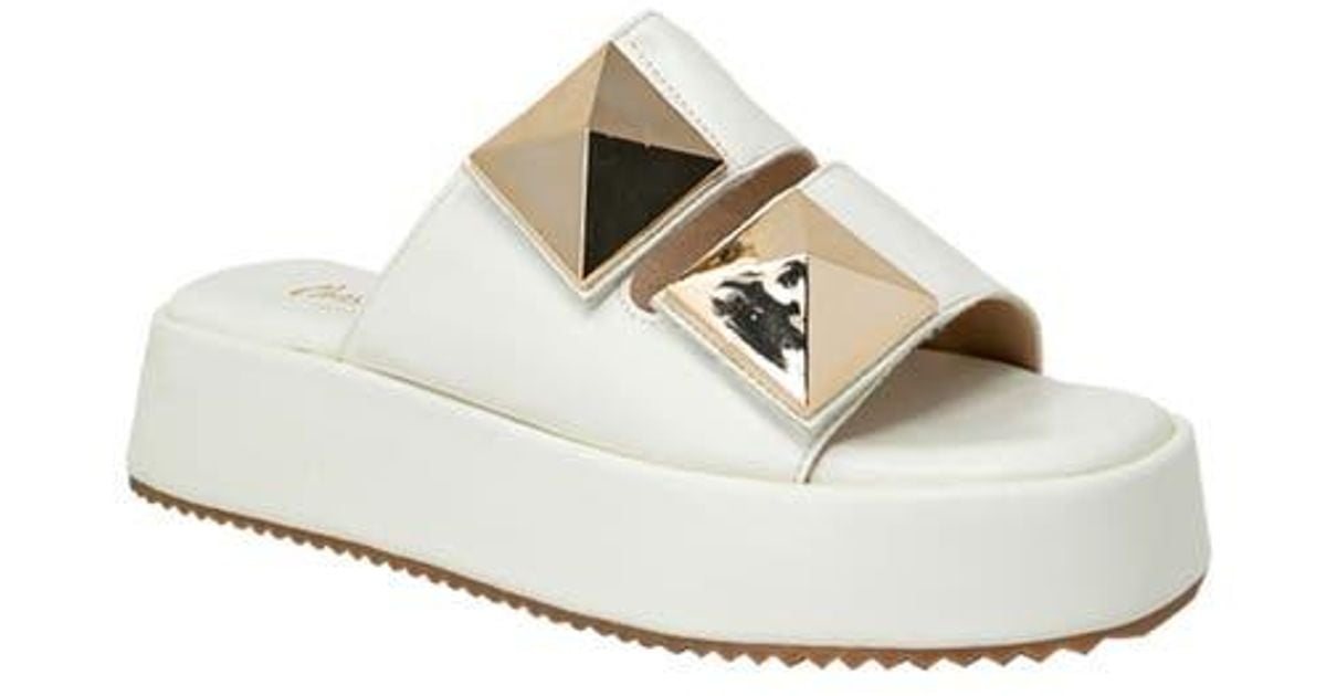 In Touch Footwear Pyramid Stud Platform Slide Sandal in White | Lyst
