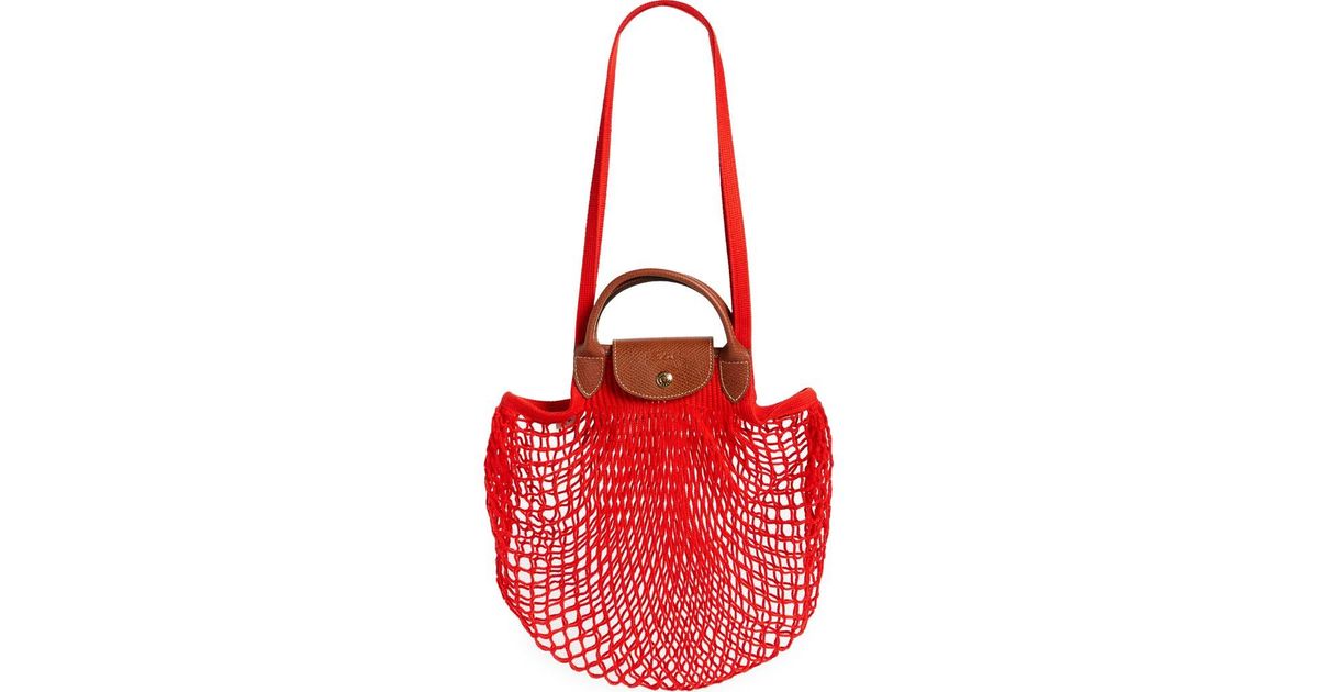Longchamp Le Pliage Filet Knit Shoulder Bag in Red | Lyst