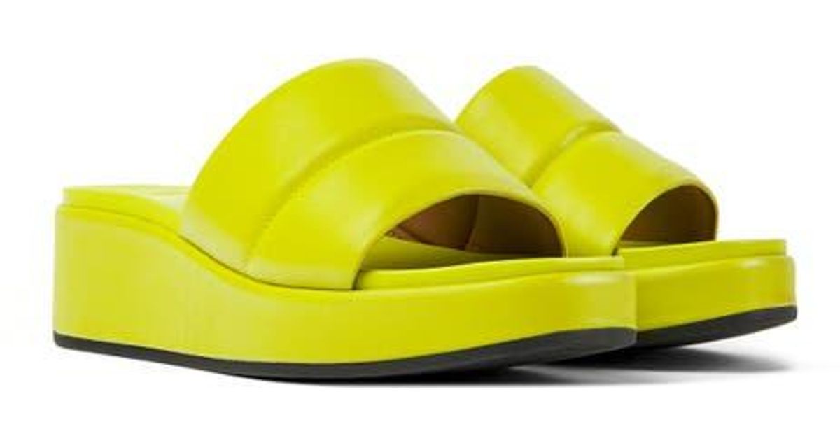 Camper Leather Platform Slide Sandals in Yellow | Lyst