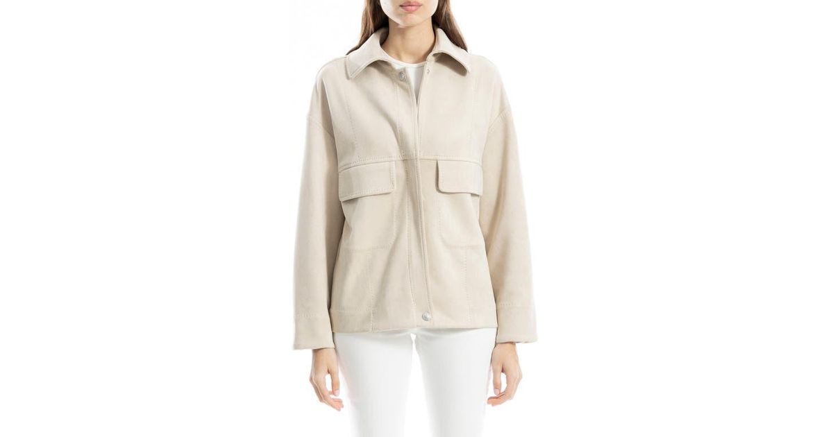 Max Studio Faux Suede Jacket in Natural | Lyst