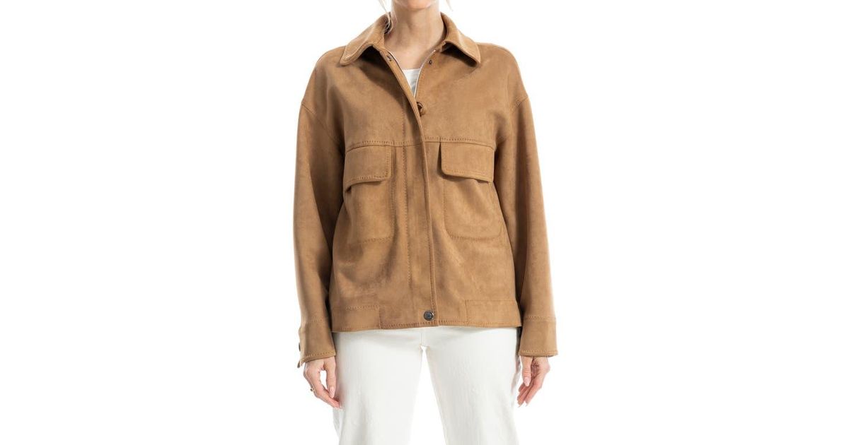 Max Studio Faux Suede Jacket in Natural | Lyst