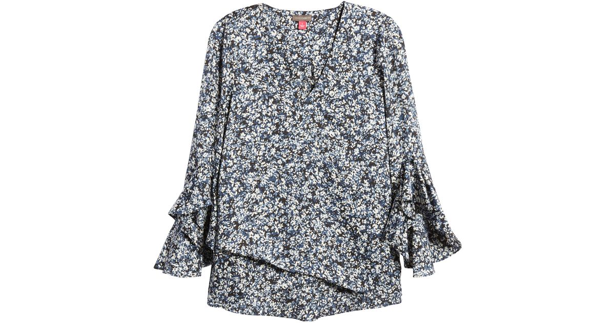 Vince Camuto Flutter Sleeve V Neck Blouse In White Lyst