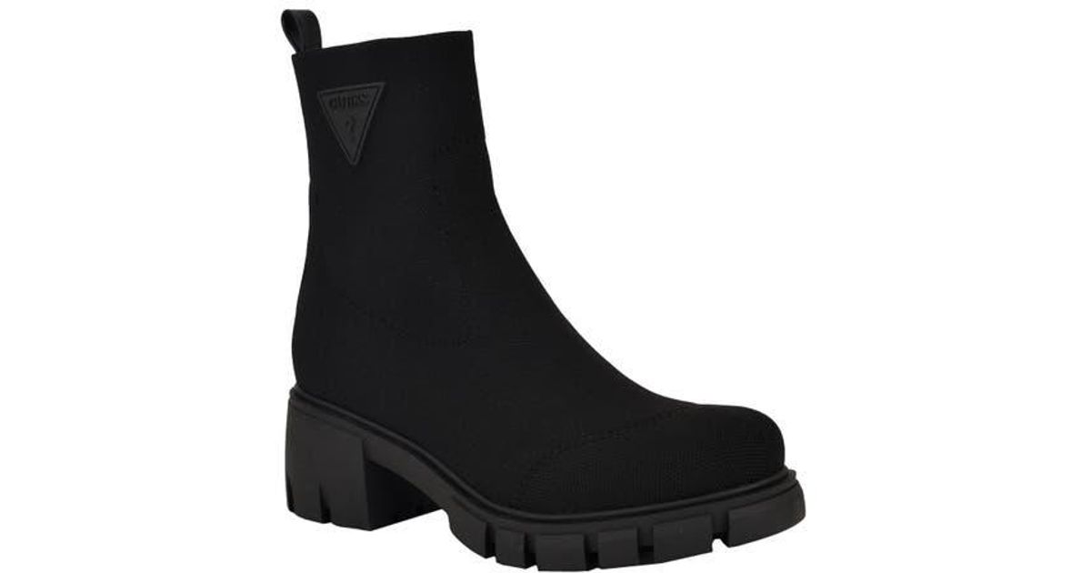 Guess Arsan Knit Lug Platform Boot in Black | Lyst
