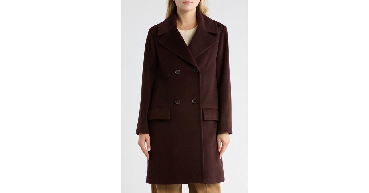 Fleurette Boxy Double Breasted Wool Blend Coat in Brown | Lyst
