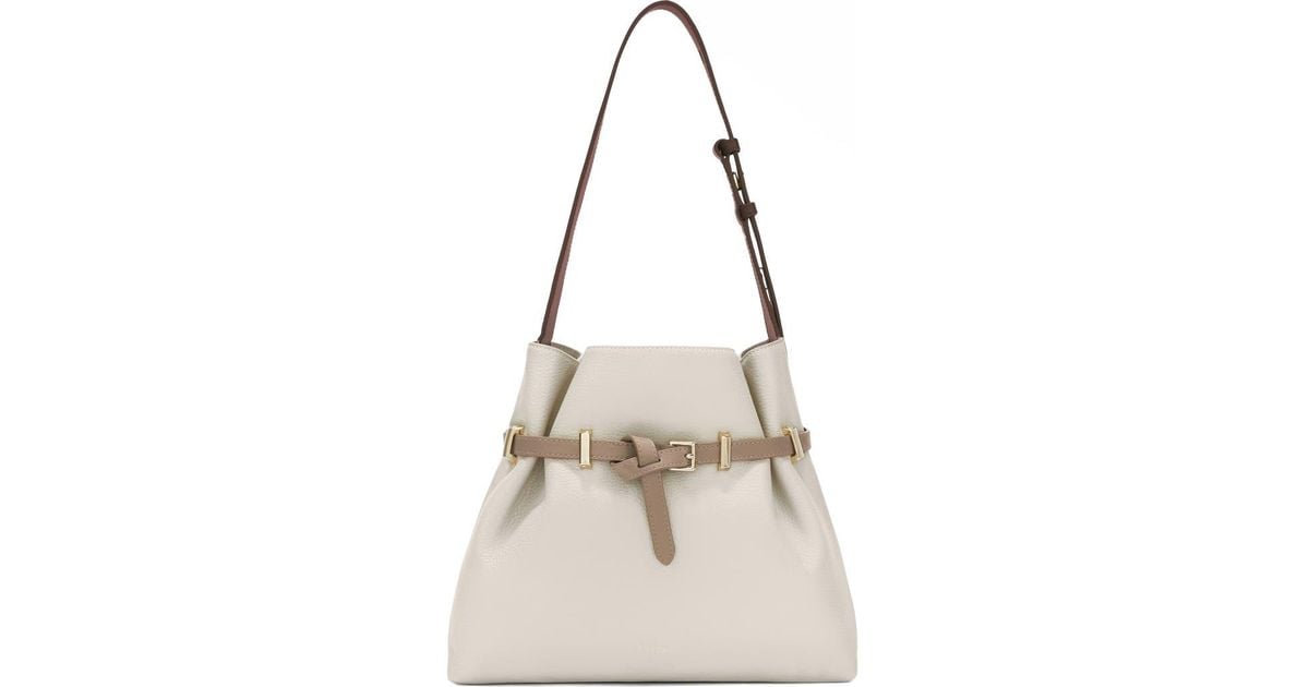 Furla Aura Leather Drawstring Shoulder Bag in Natural | Lyst