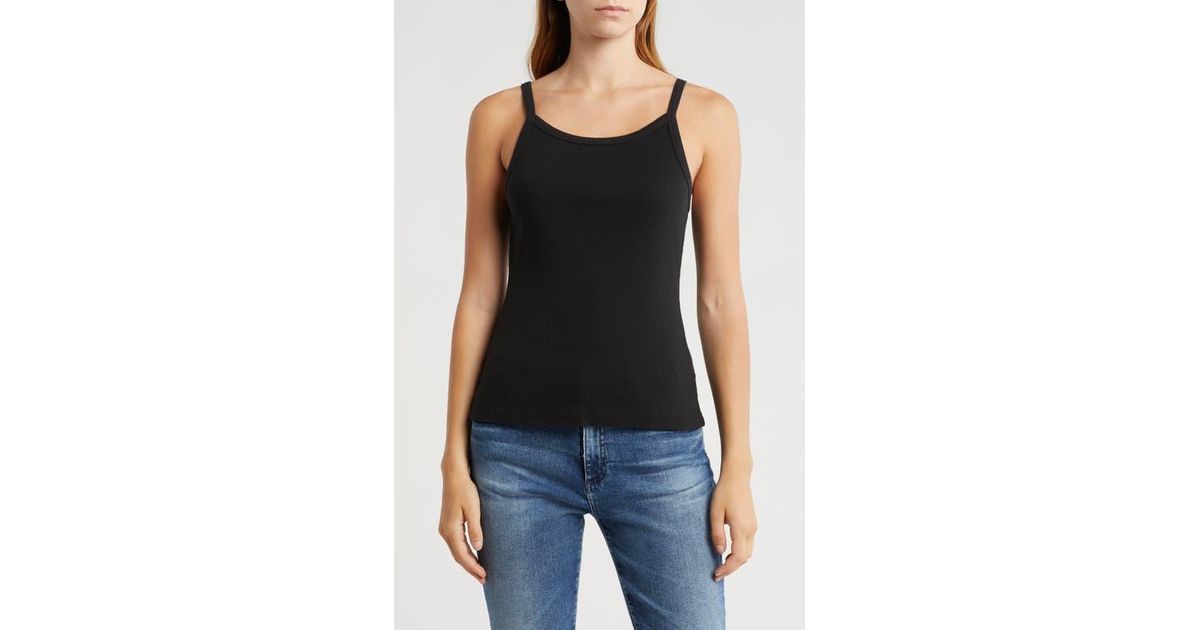 James Perse Cotton Rib Cami Tank in Black | Lyst
